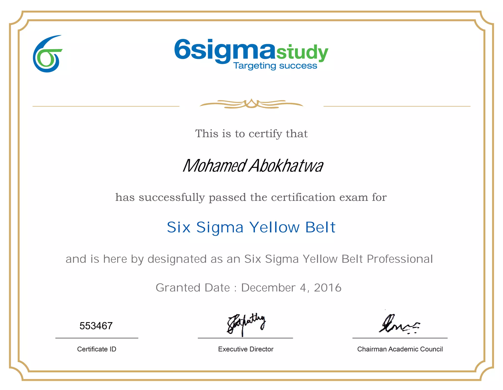 course-certificates-6sigmastudy_Mohamed Abokhatwa | PDF