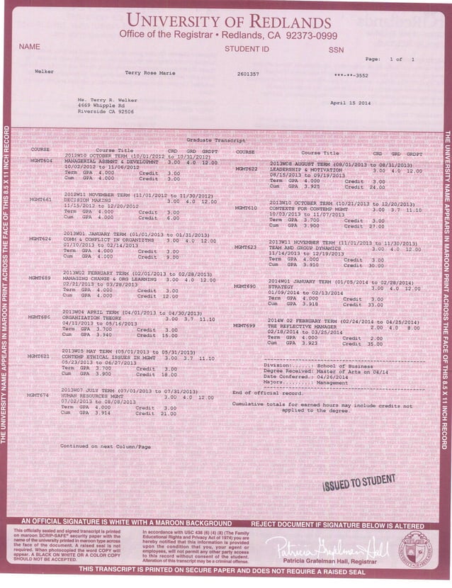 Master Degree Transcripts (UofR)0001 | PDF