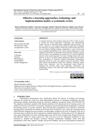 Affective e-learning approaches, technology and implementation model: a systematic review | PDF