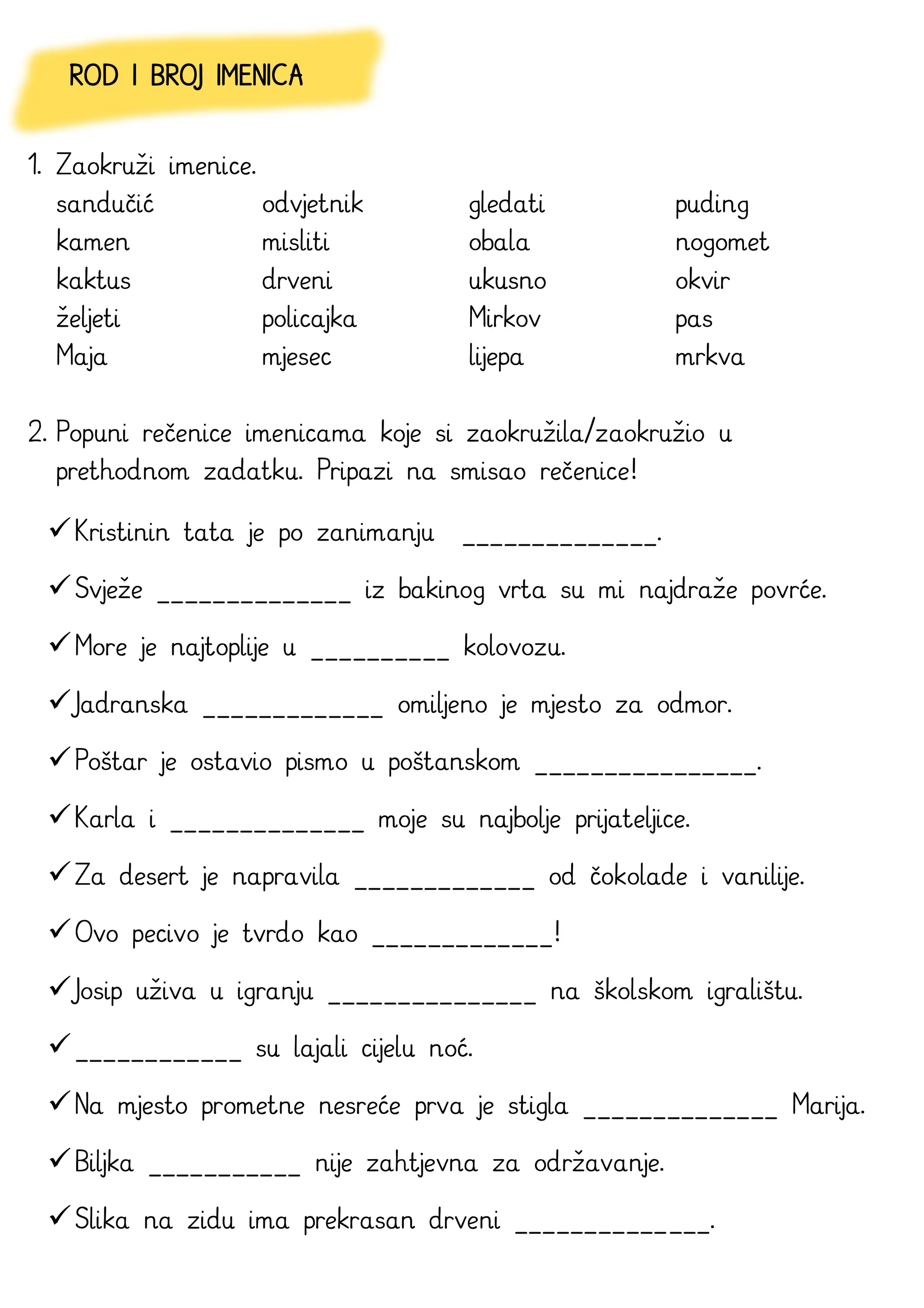 rod i broj imenica vježba gramatika treći | PDF