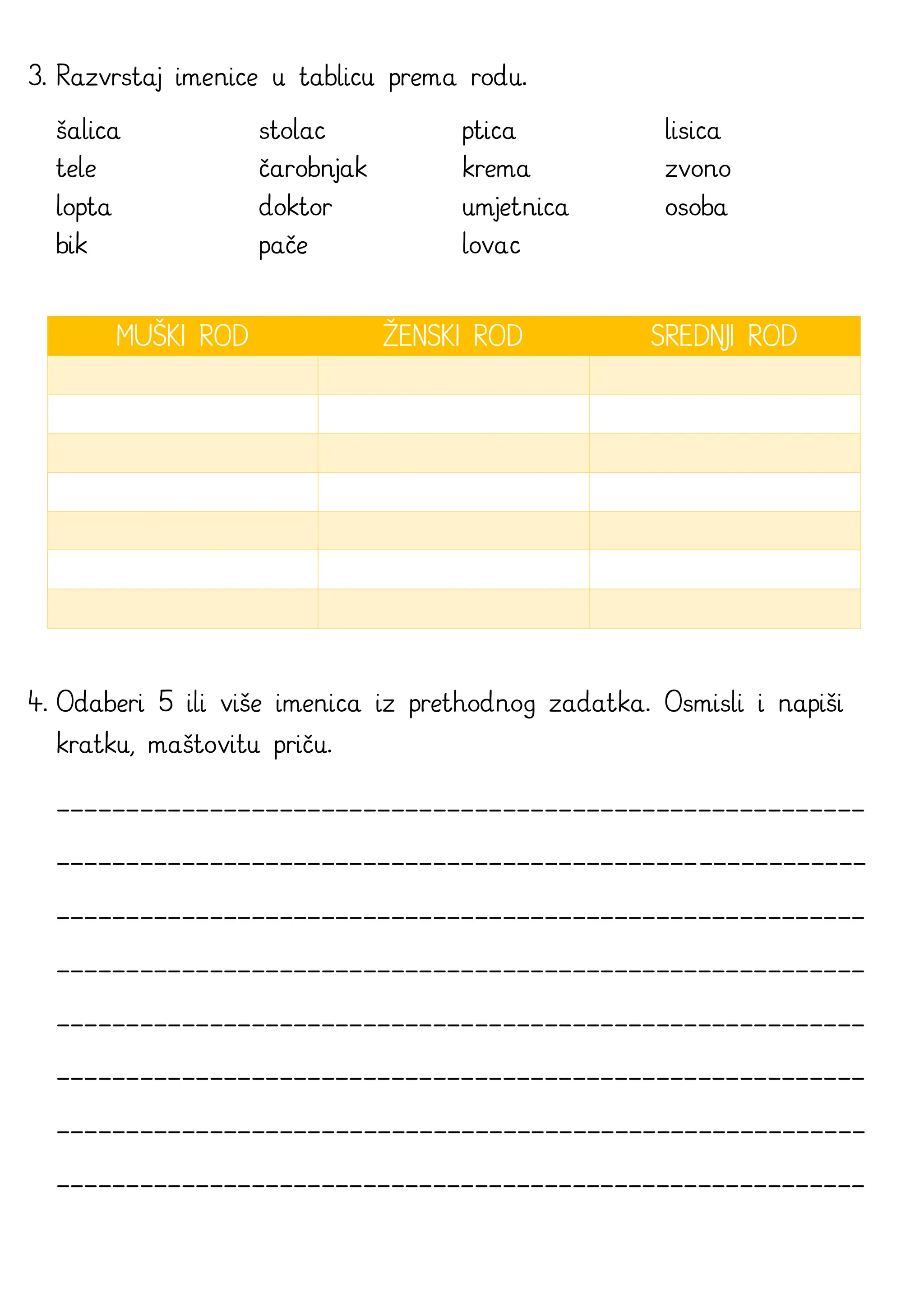 rod i broj imenica vježba gramatika treći | PDF