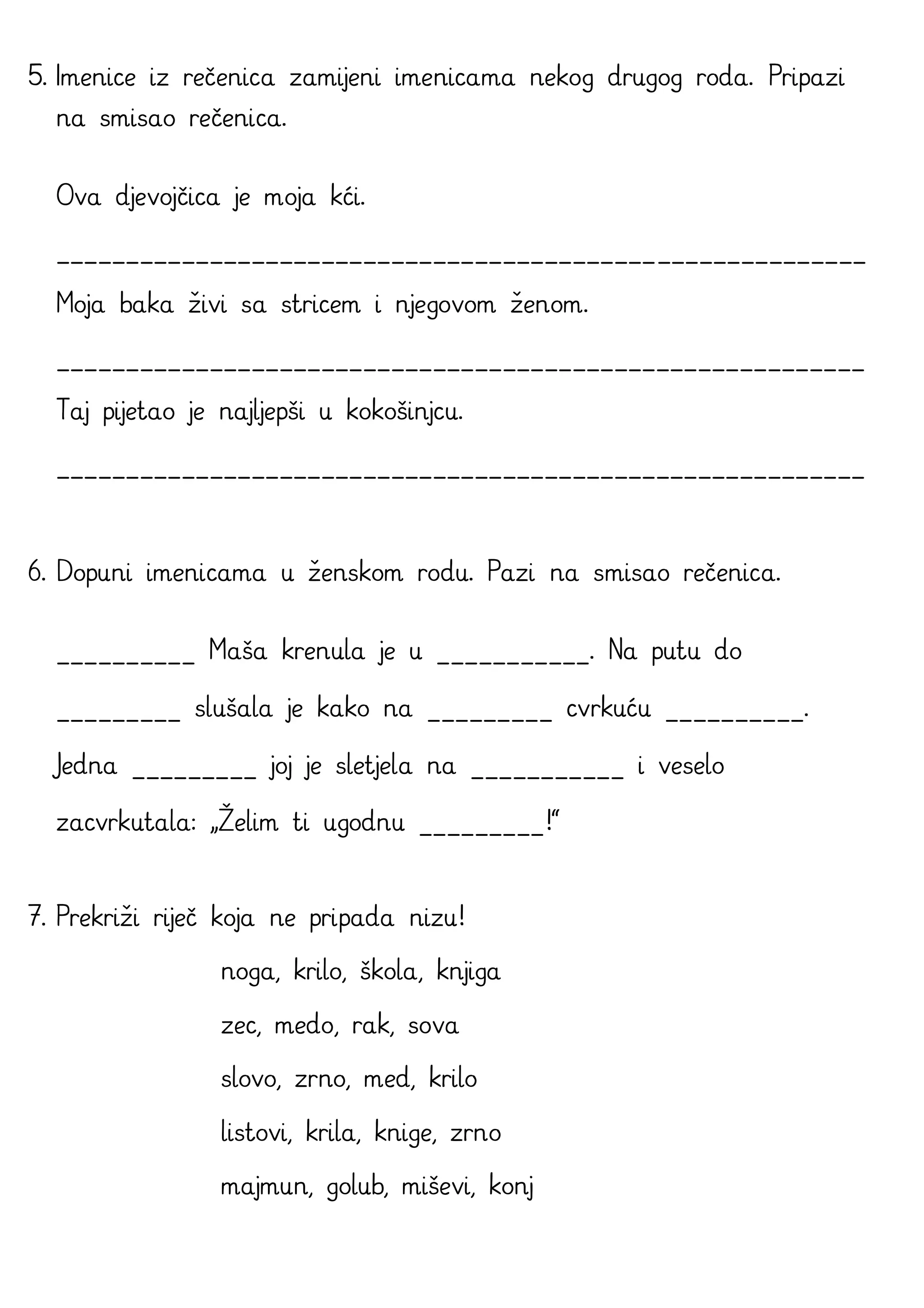 rod i broj imenica vježba gramatika treći | PDF