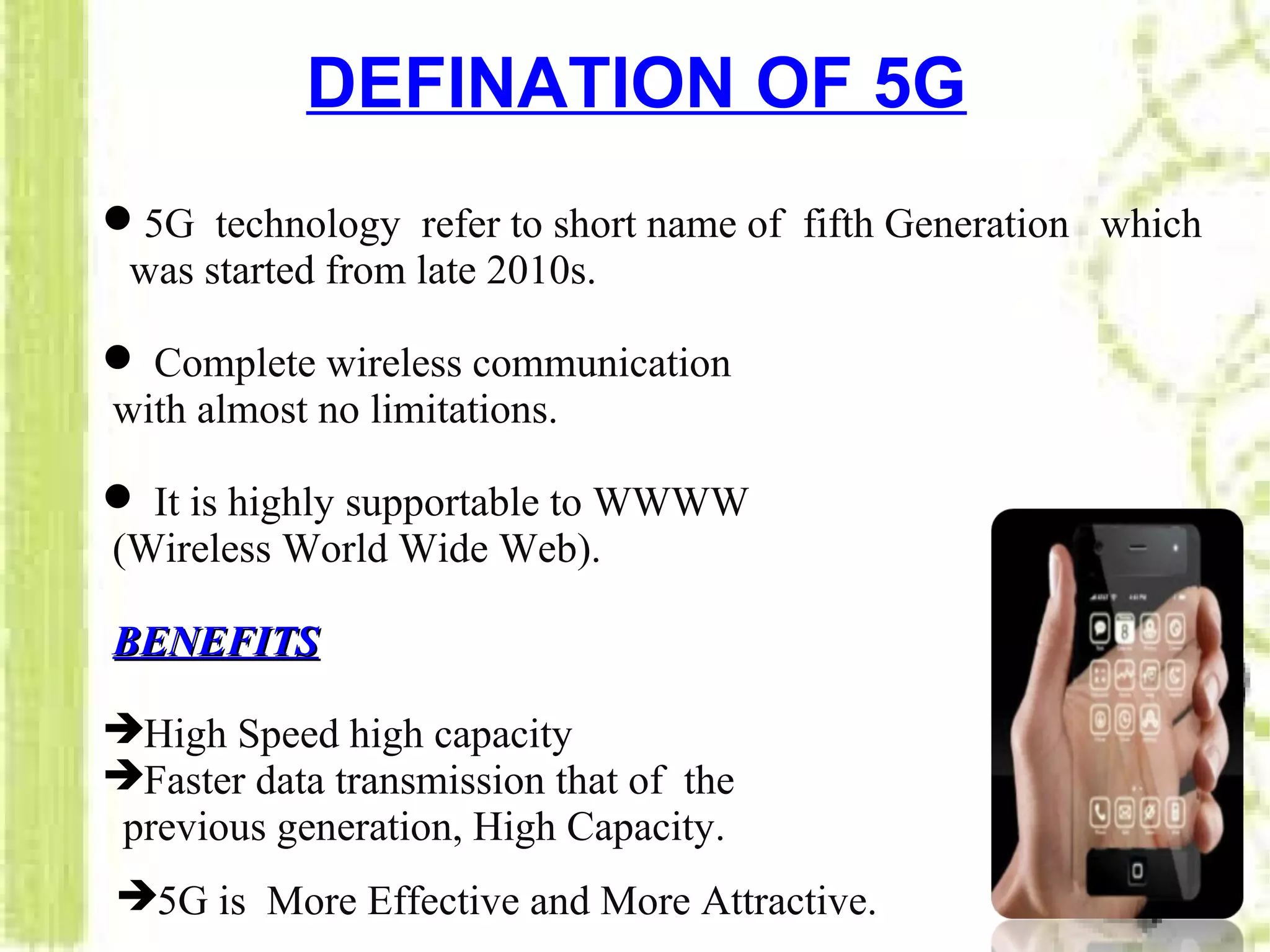 5G MOBILE TECHNOLOGY PPT | PPT