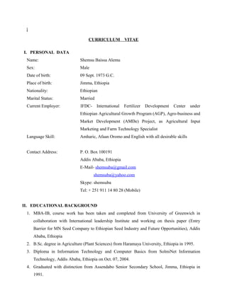Updated Shemsu's CV | DOC | Agriculture | Industries
