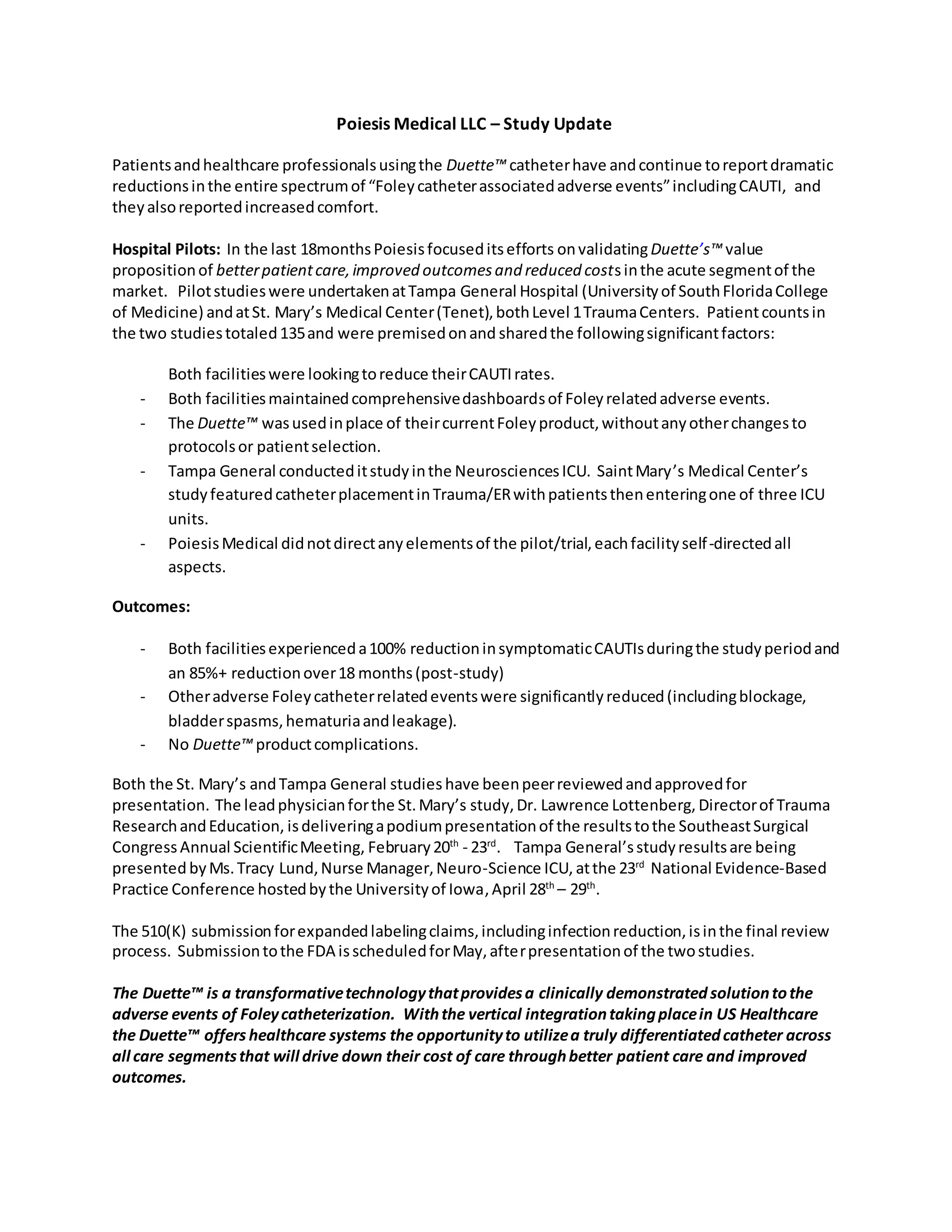 Duette™ Study Updates 01_26_2016 | PPTX