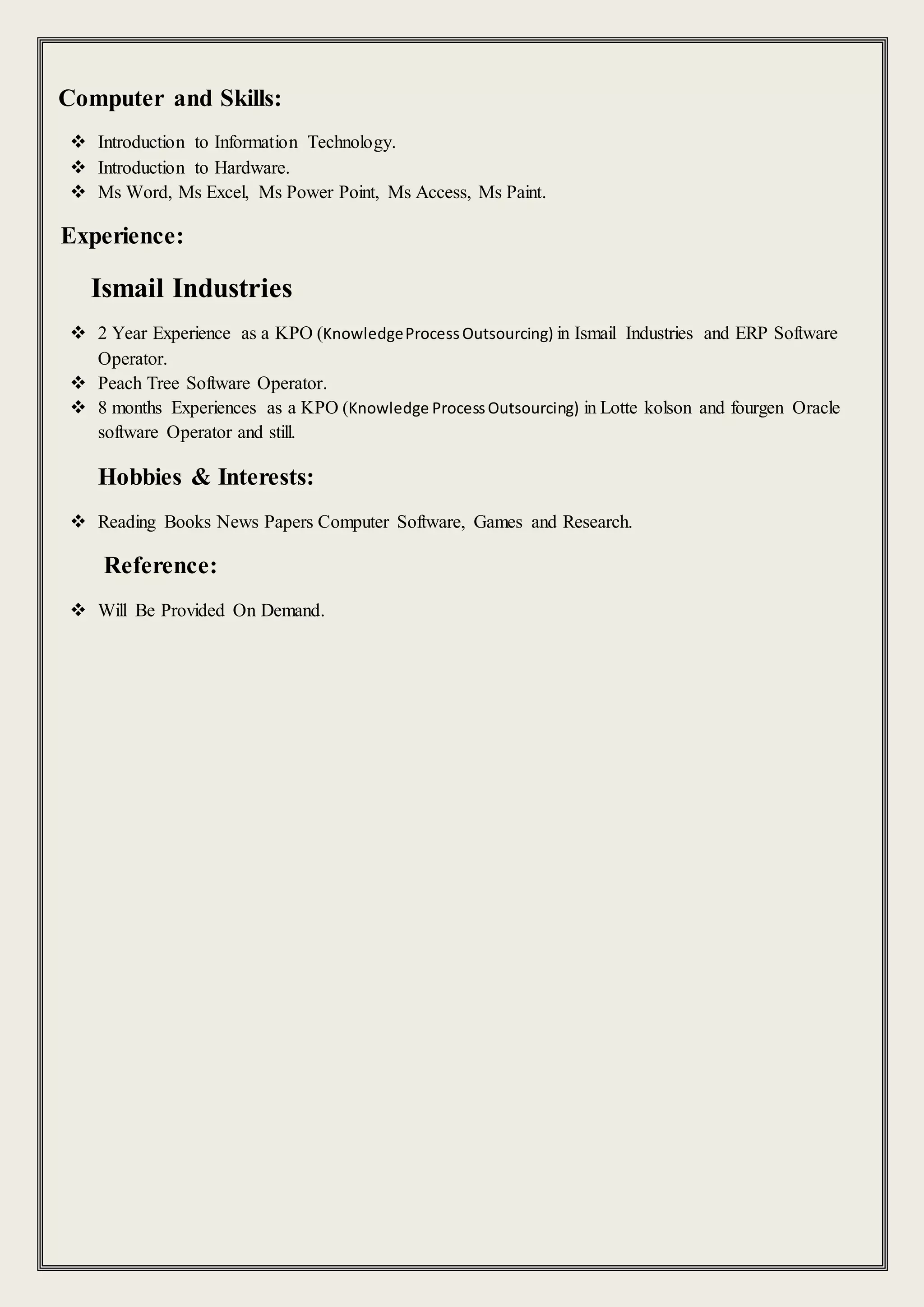 AQIB CV | DOCX | Technology & Computing