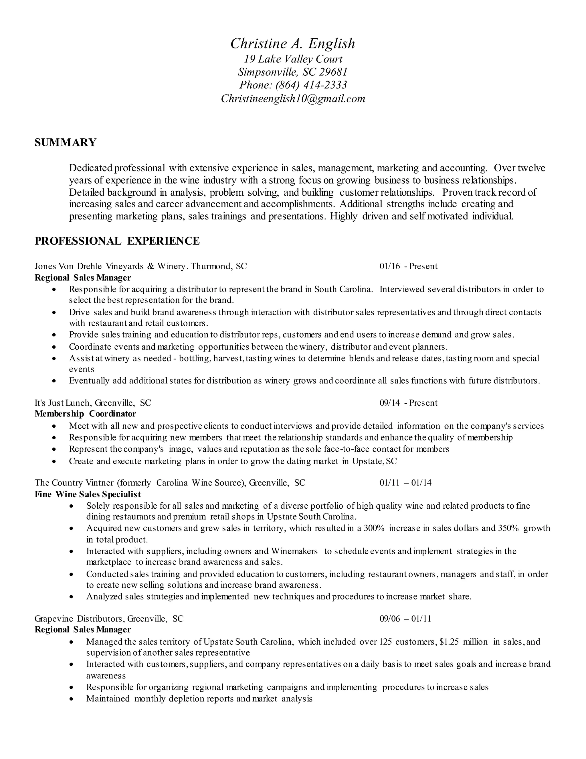 Resume Christine English 2016 | PDF