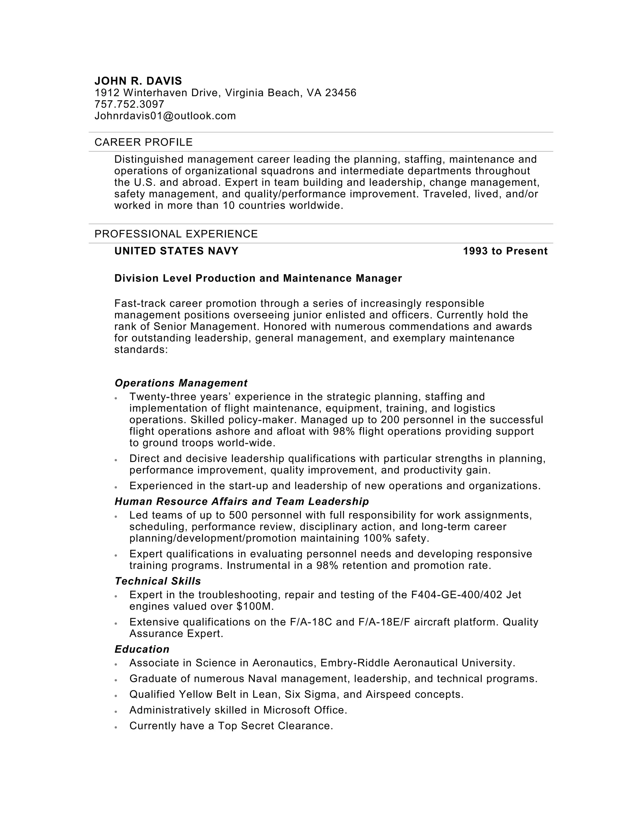 John R Davis Resume | DOC