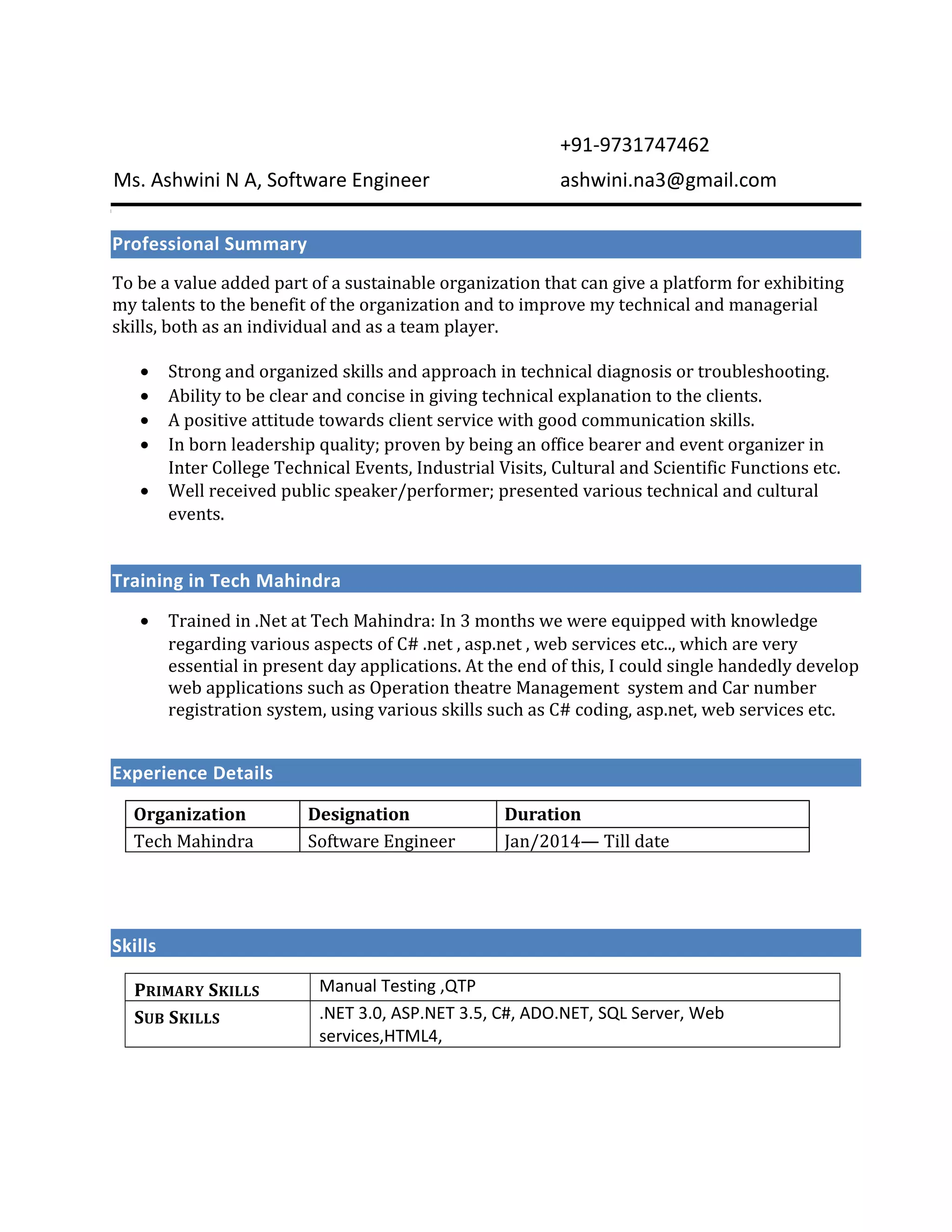 Ashwini Resume | DOC