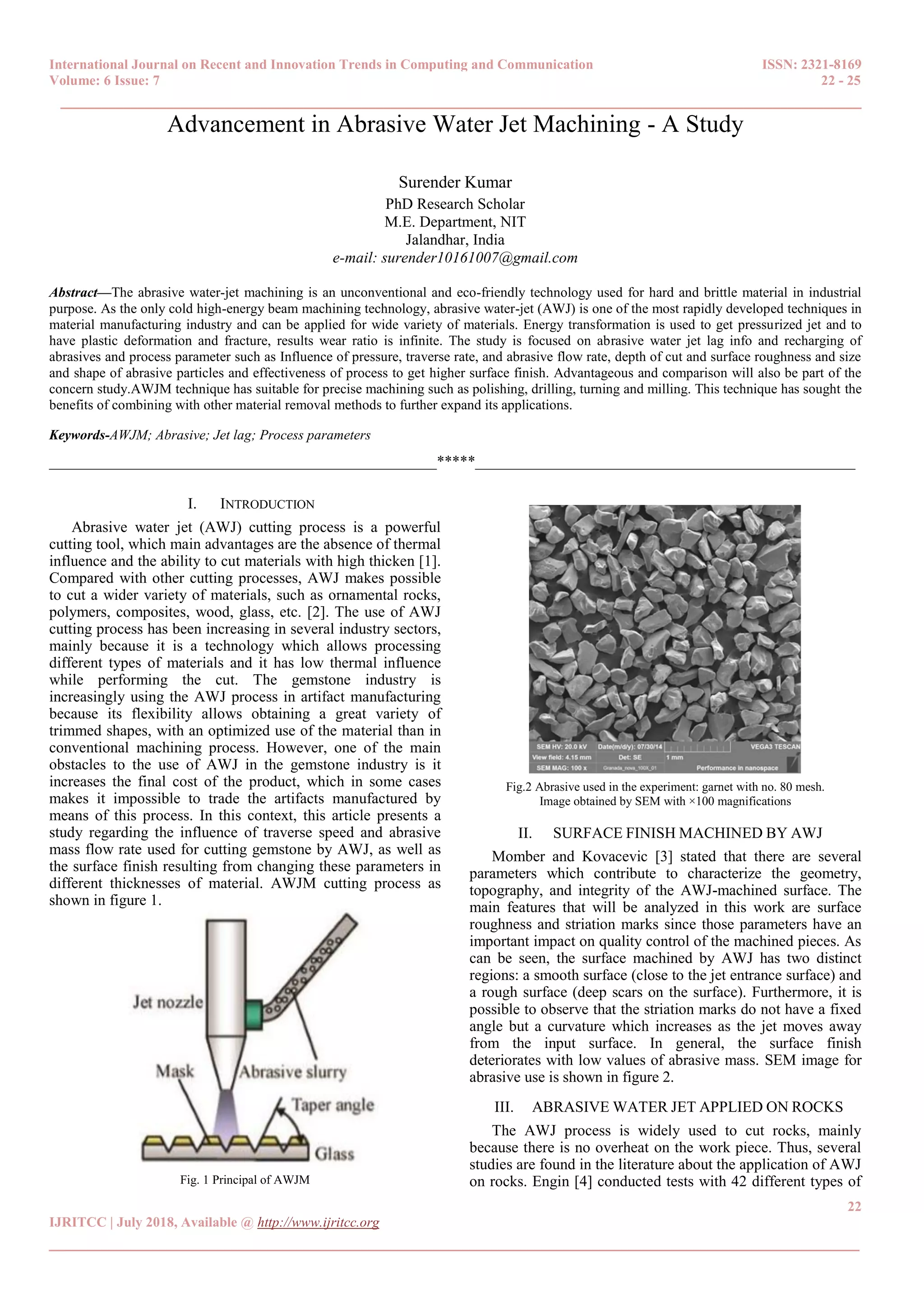 Advancement in Abrasive Water Jet Machining - A Study | PDF