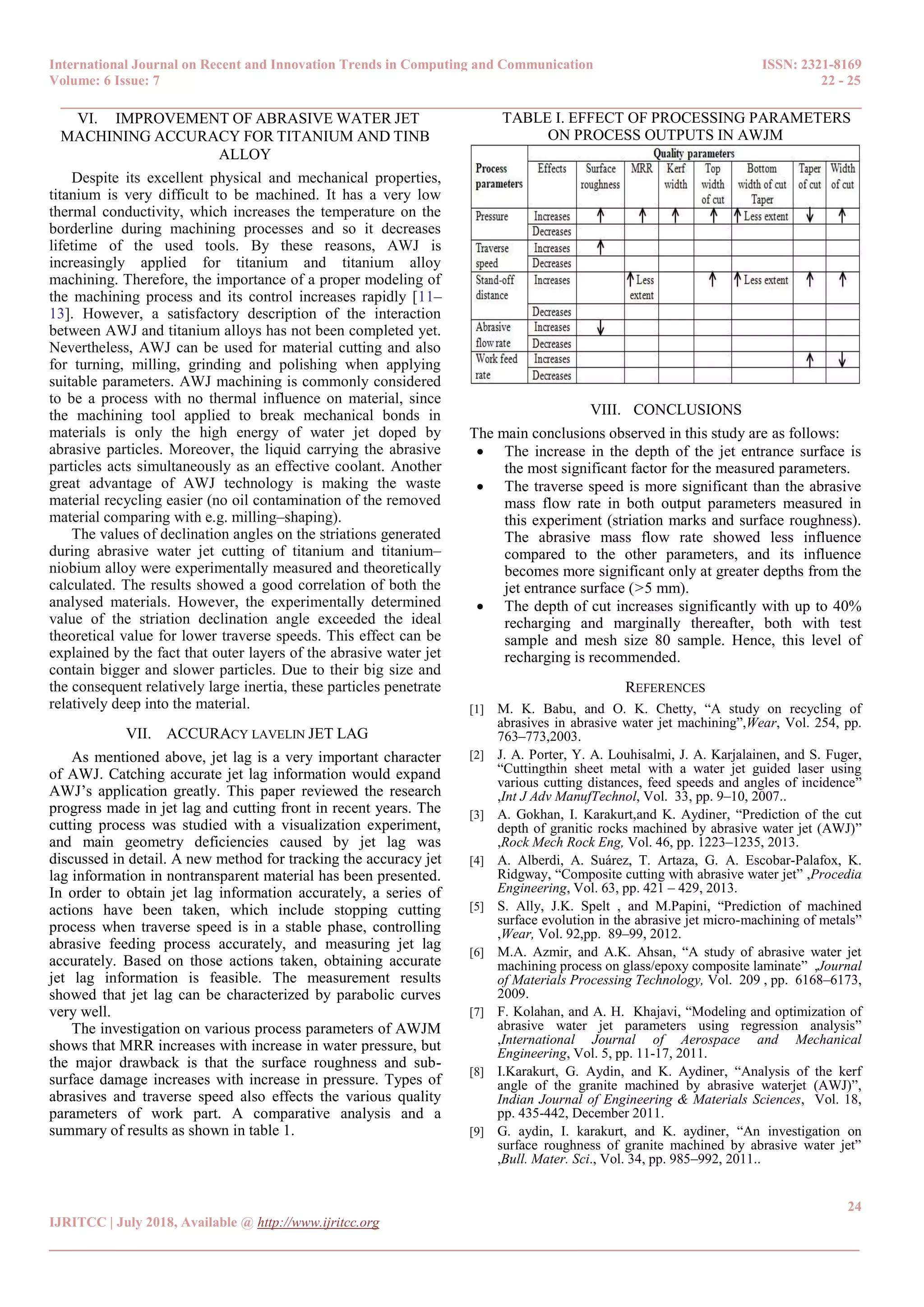 Advancement in Abrasive Water Jet Machining - A Study | PDF