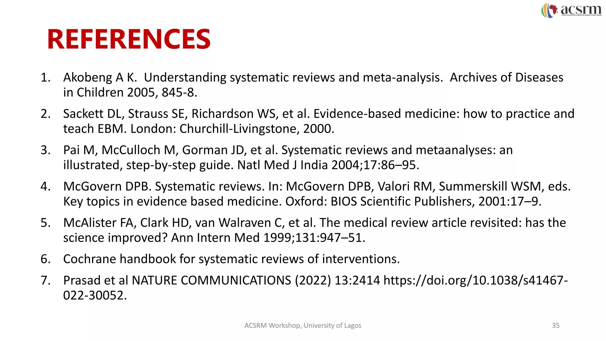Introduction to Systematic Reviews and Meta-analyses-ACSRM | PDF | Educational Assessment ...