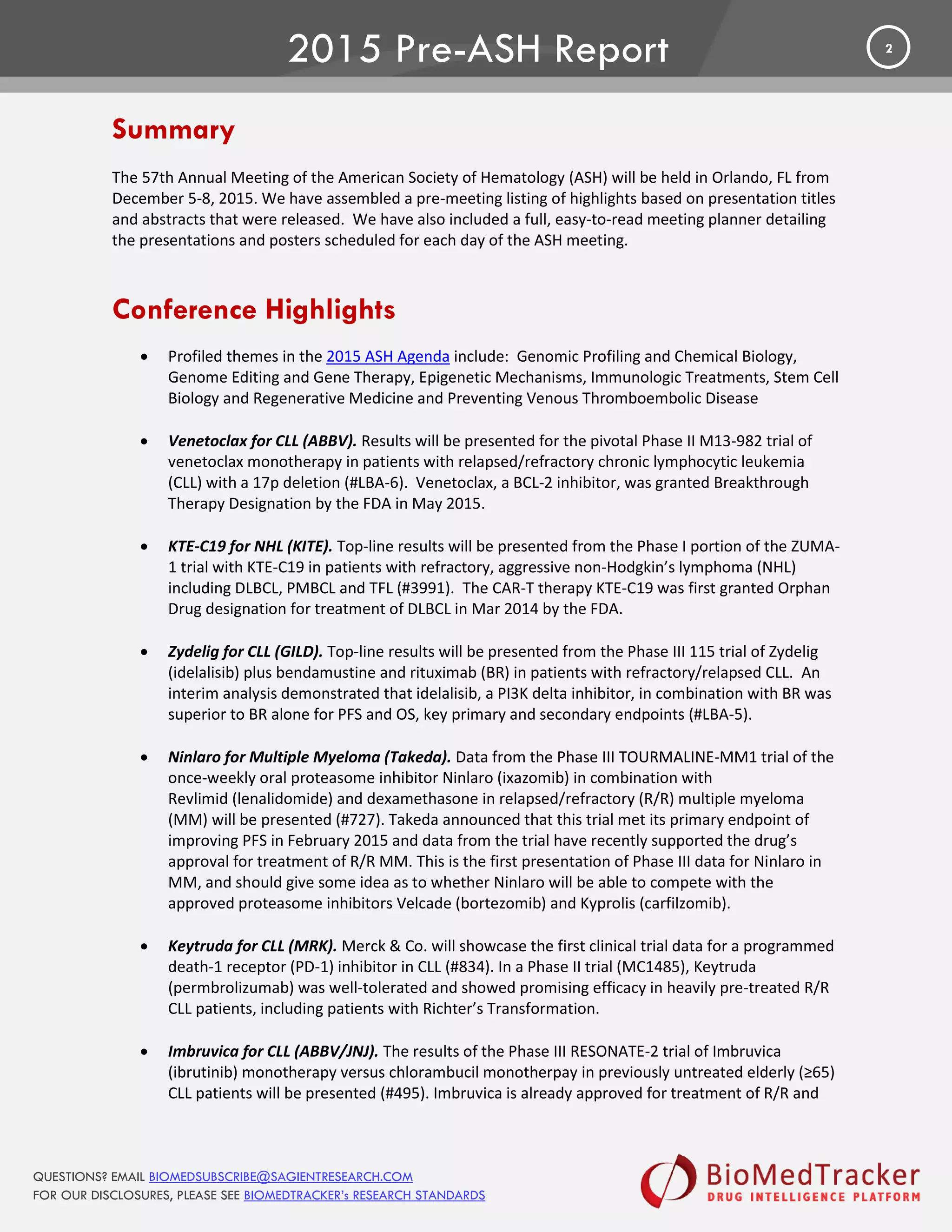2015 BioMedTracker Pre-ASH Report | PDF