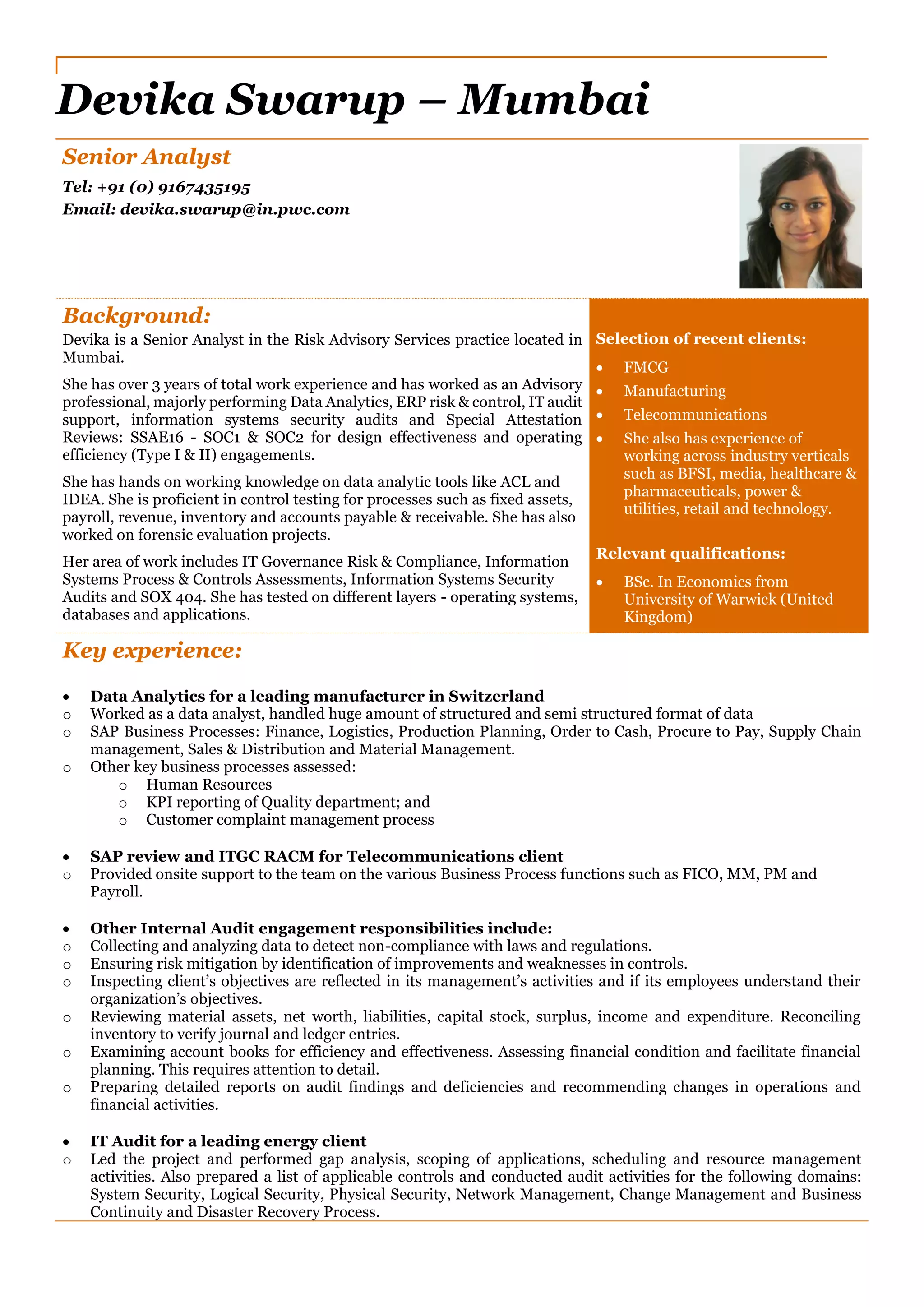 CV - Devika Swarup | PDF | Business Accounting & Finance | Business