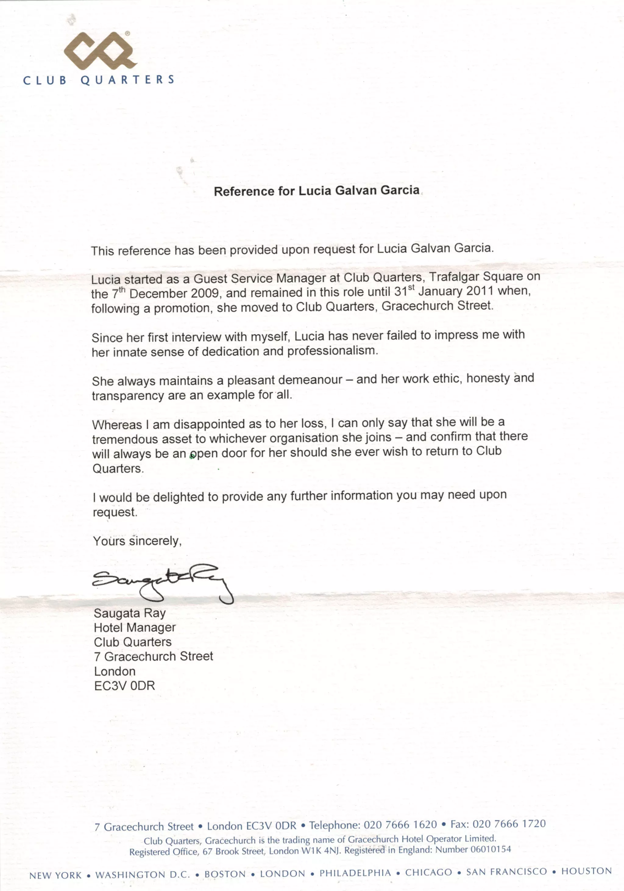 Reference Letter Club Quarters | PDF