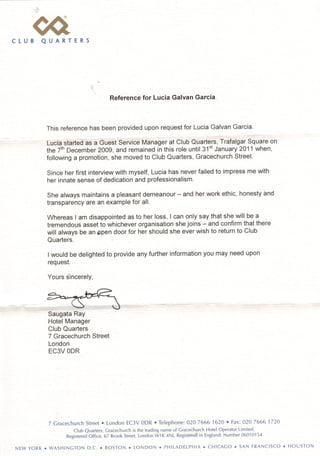 Reference Letter Club Quarters | PDF
