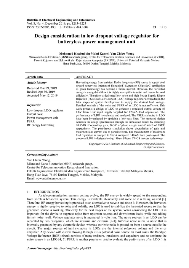 Design consideration in low dropout voltage regulator for batteryless power management unit | PDF