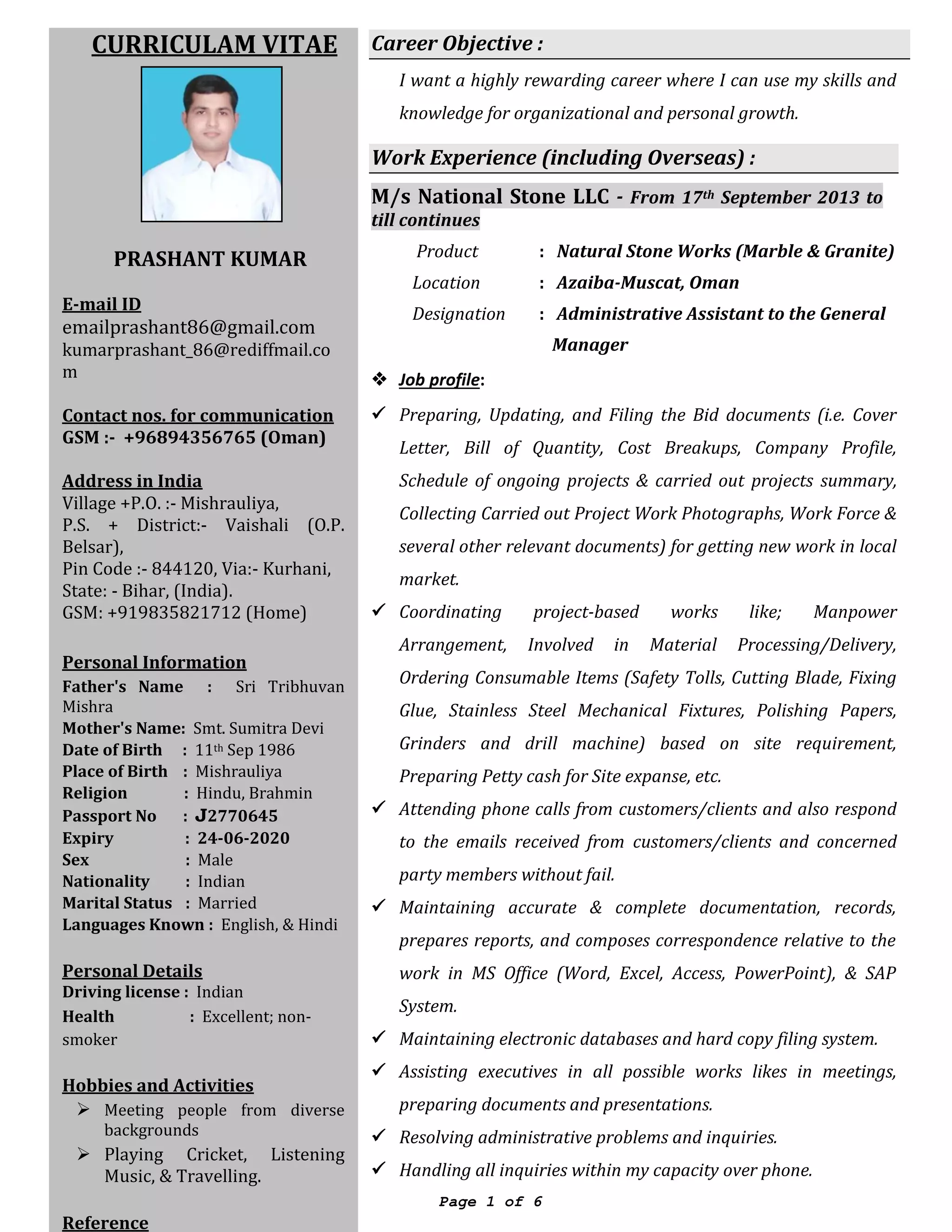 Curriculum Vitae -Prashant Kumar | PDF