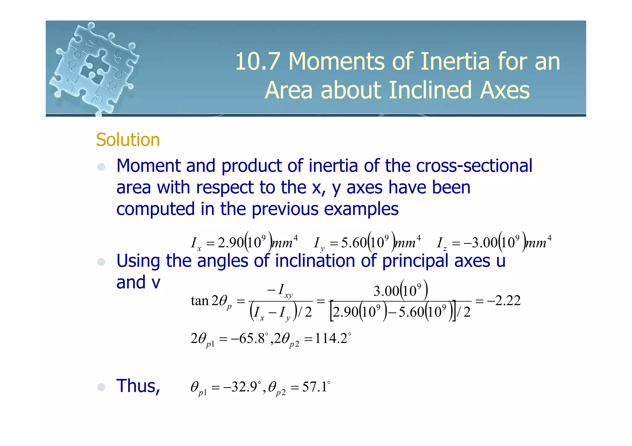 6161103 10.7 moments of inertia for an area about inclined axes | PDF