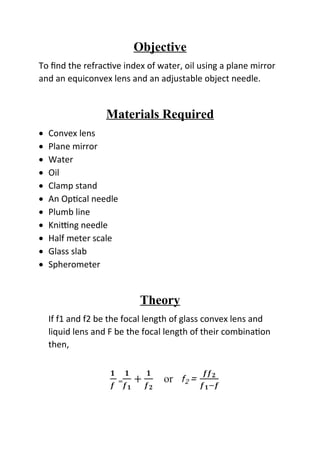 616228232-To-find-the-refractive-index-of-water-oil-using-a-plane-mirror-and-a-equiconvex-lens ...