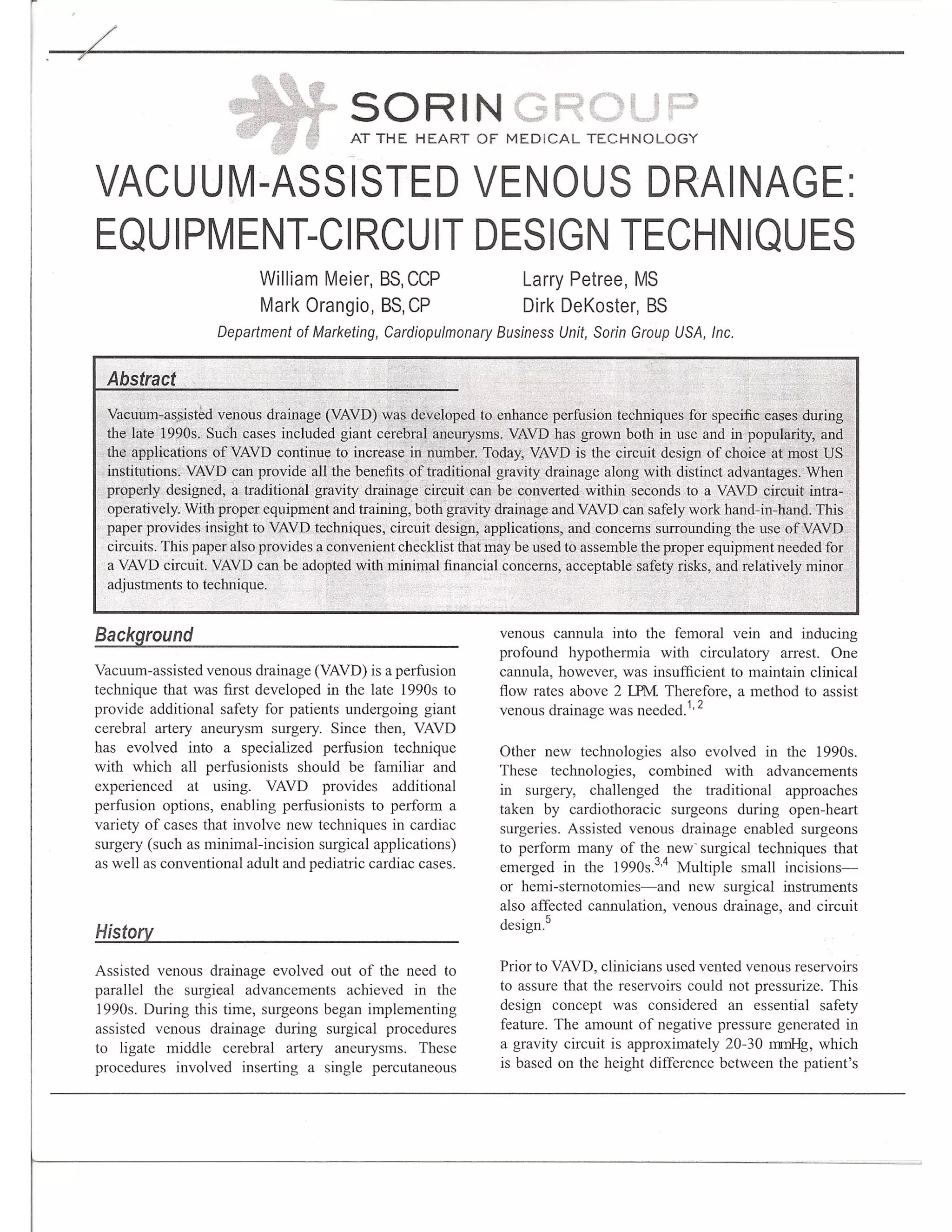 Vacuum Venous Assisted Venous Drainage | PDF