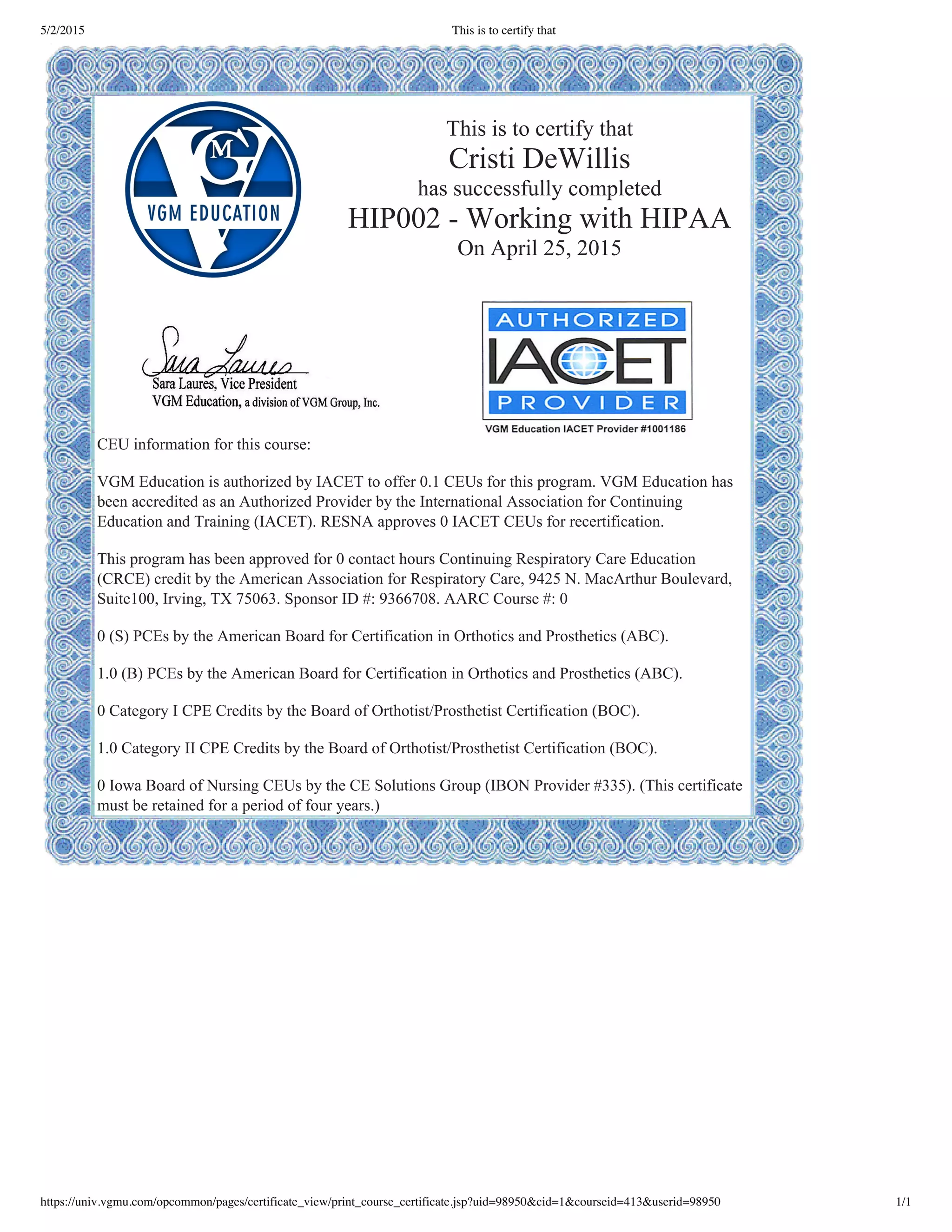 HIPAA certificate completion | PDF