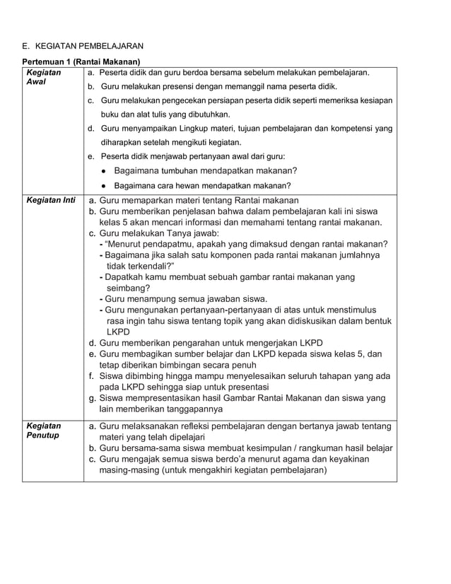 MODUL AJAR IPAS KELAS V Tentang Rantai Makanan dan Ekosistem | PDF