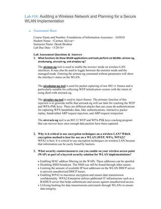 Auditing a Wireless Network and Planning for a Secure WLAN Implementation | PDF
