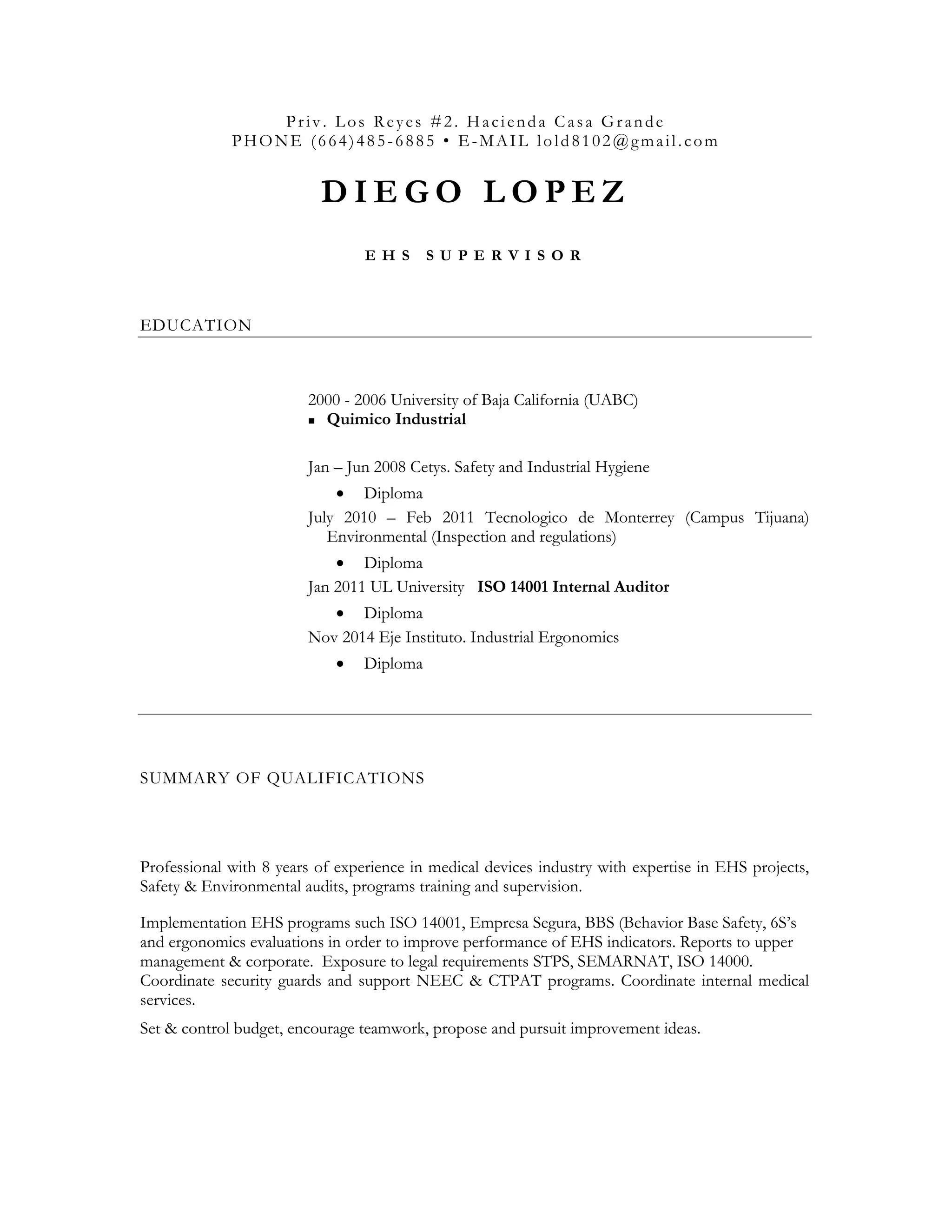 Diego Lopez Resume (1) | PDF