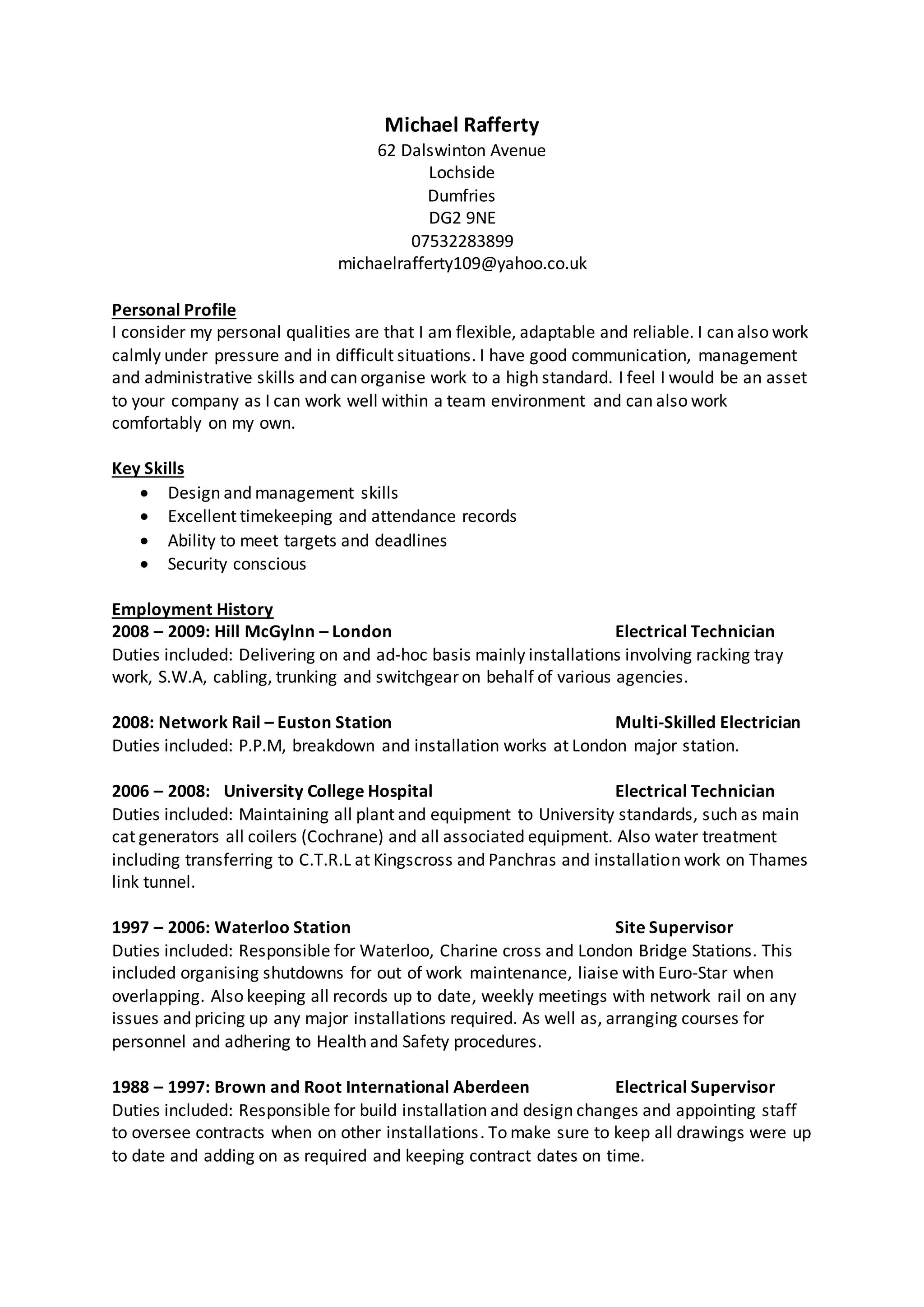 Michael Rafferty CV | DOCX