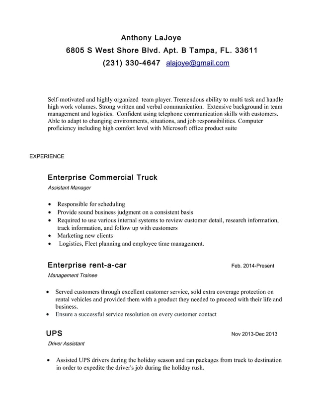 Anthony LaJoye Resume | DOC | Business | Business and Finance