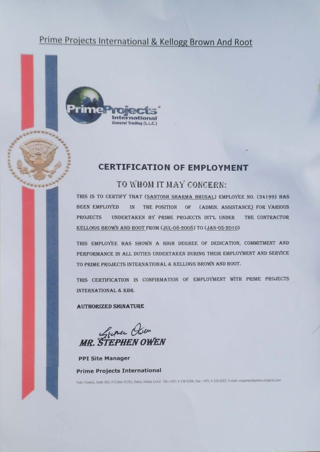 [3] PPI Certificate of Employment | PDF