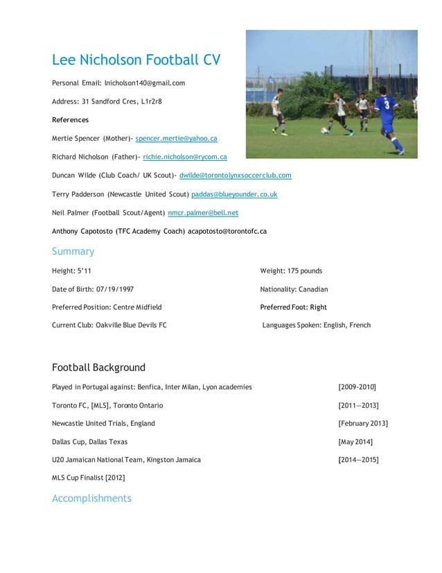 Lee Nicholson Football CV | DOCX
