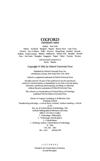 Transforming technology a critical theory revisited Feenberg | PDF