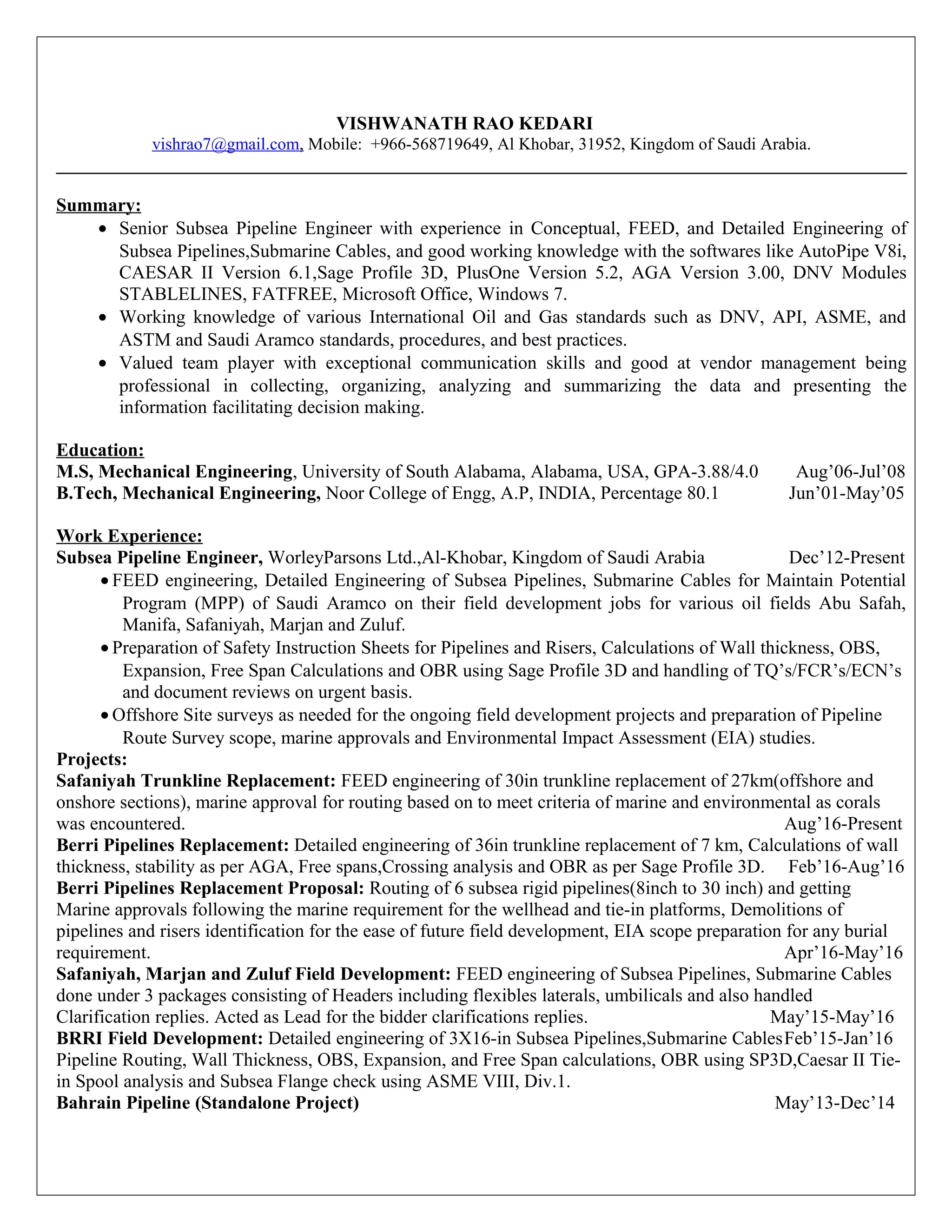 Senior Subsea Pipeline Engineer | DOC