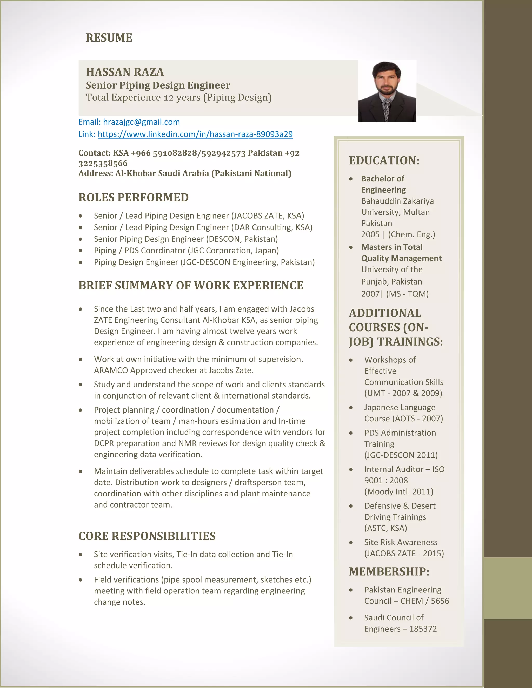 Resume-Hassan Raza_Piping Design Engineer | PDF