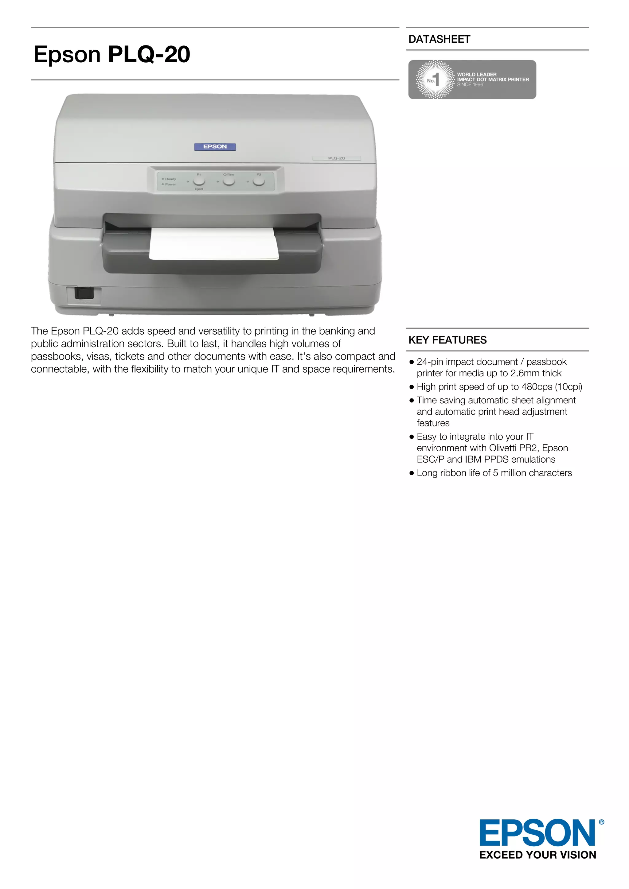 teller printer - epson plq-20 - Alistech | PDF