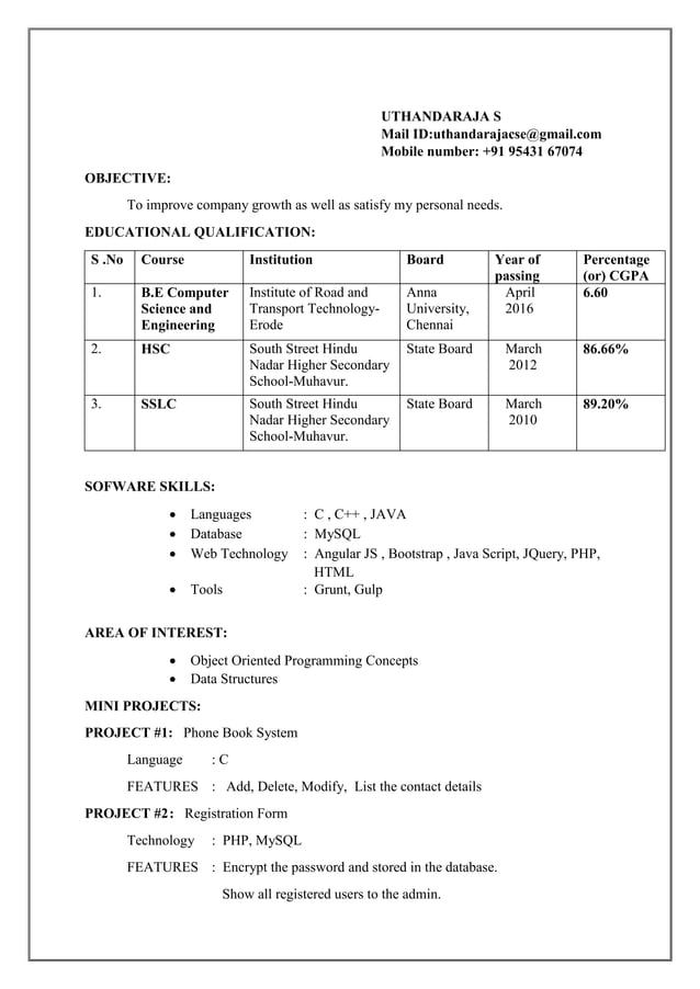 uthandaraja resume java | PDF
