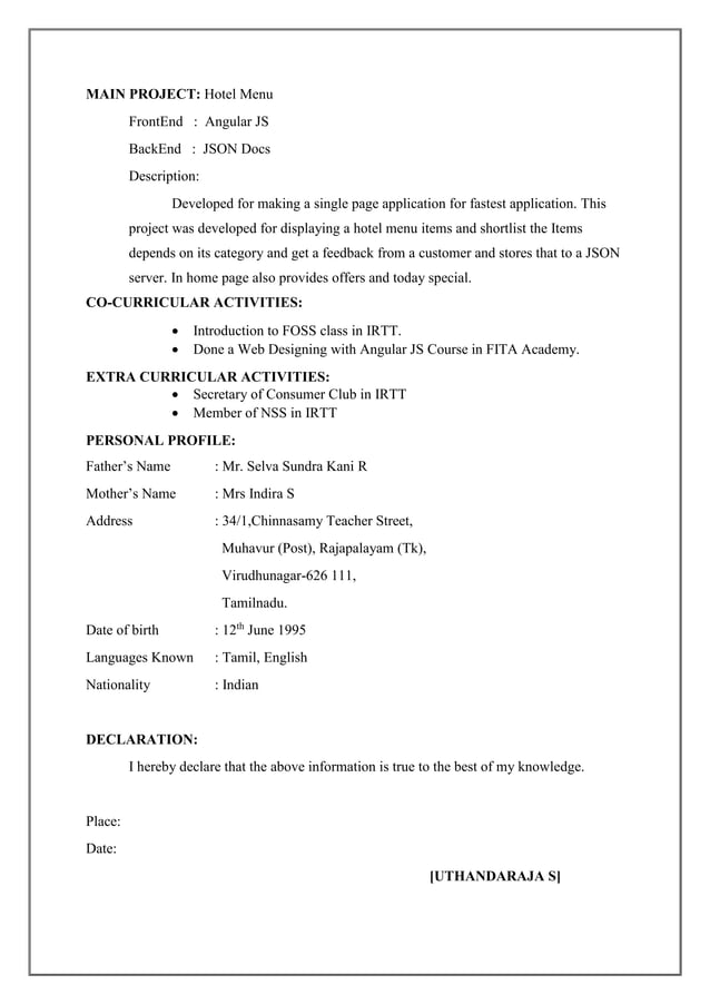uthandaraja resume java | PDF