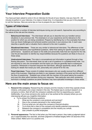 Your Interview Preparation Guide - Humanised | PDF