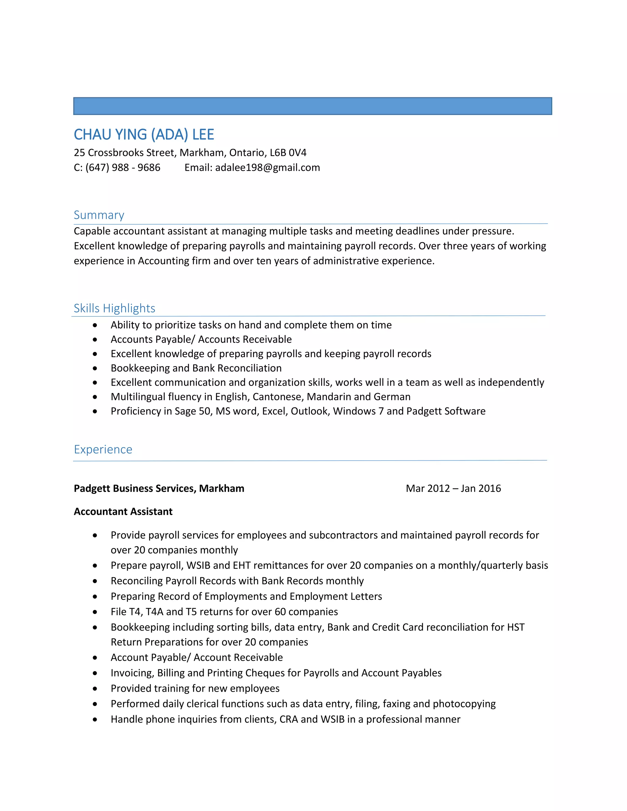 Chau Ying Lee Resume | PDF