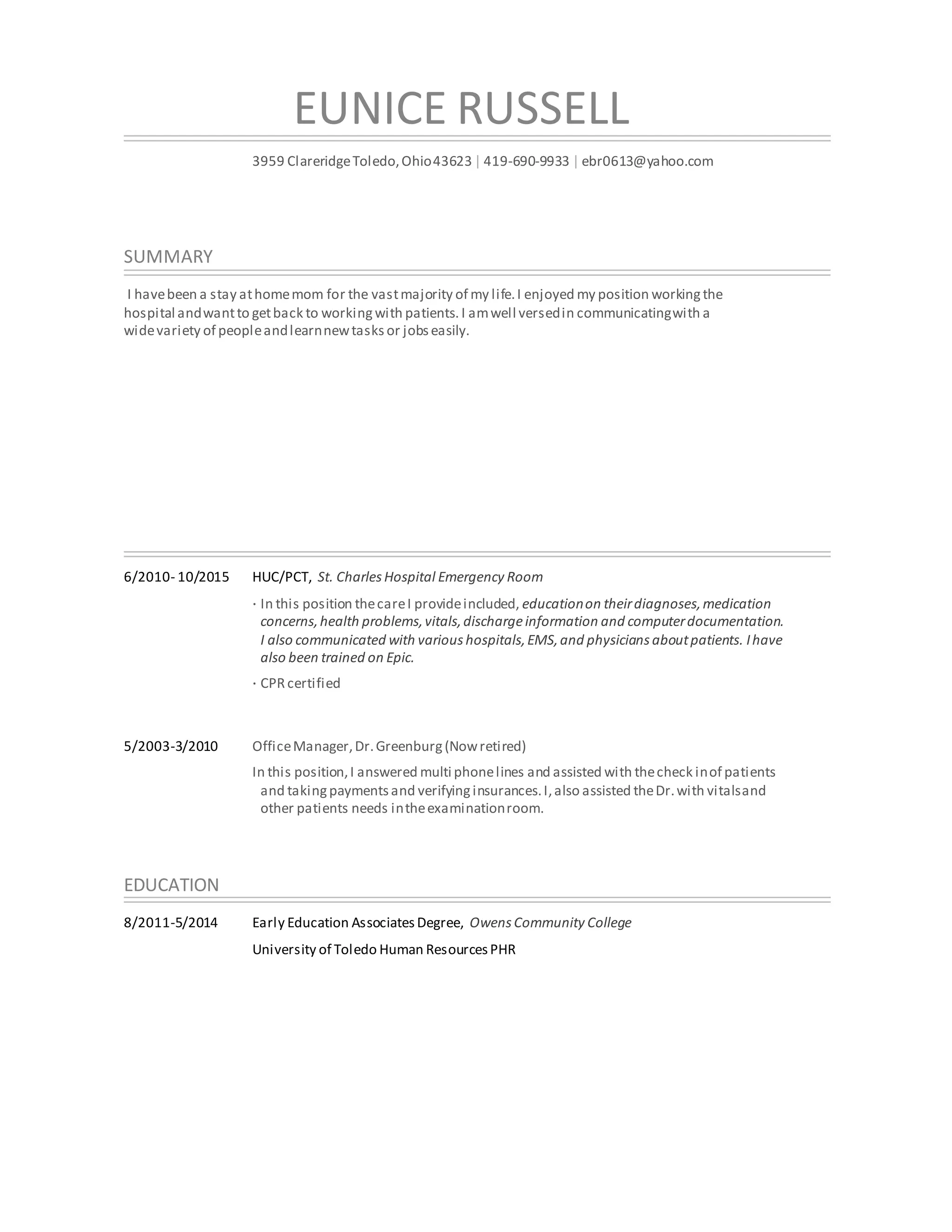 Eunice Russell resume | DOCX