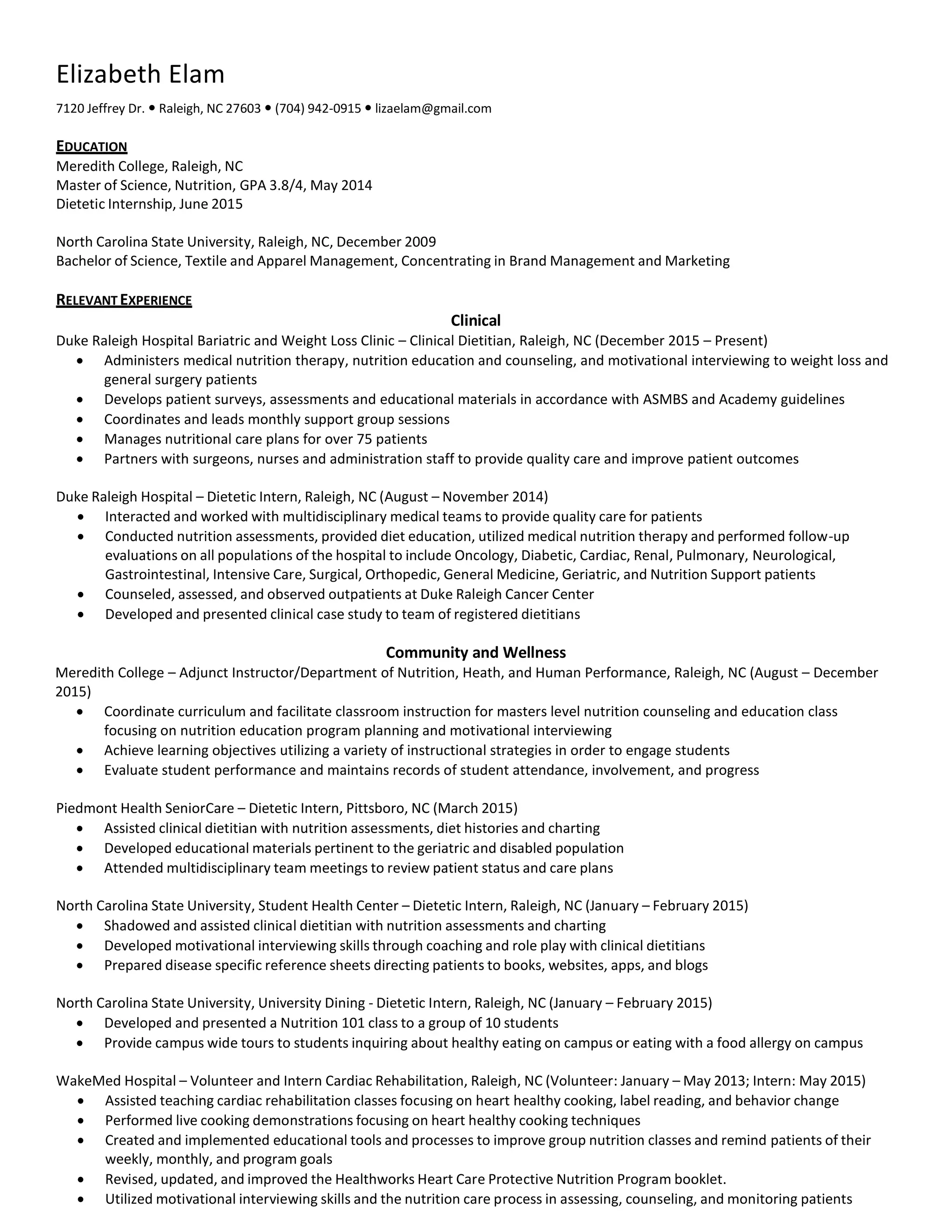 Elizabeth Elam Resume. May 2016 | PDF