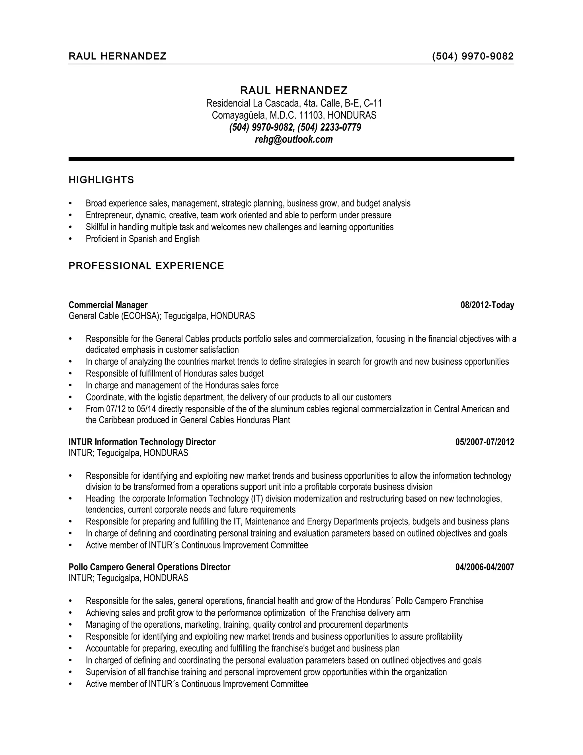 RAUL HERNANDEZ CV | DOC | Business Utilities | Business
