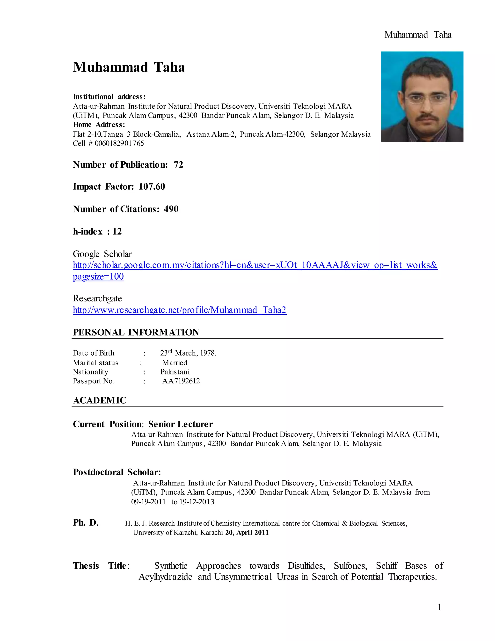Muhammad Taha cv | PDF