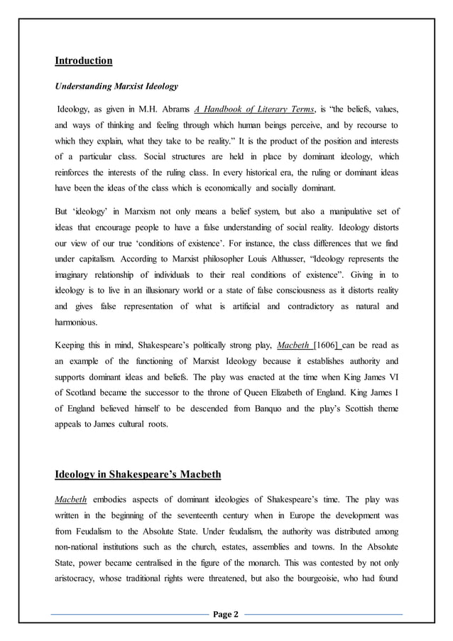 Marxist Ideology in Shakespeare's Macbeth | DOCX