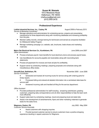 Susan Stametz Resume | PDF