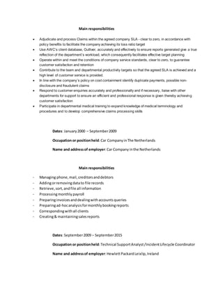 Claims Officer by Allianz WorldWide Care | DOCX | Technology & Computing