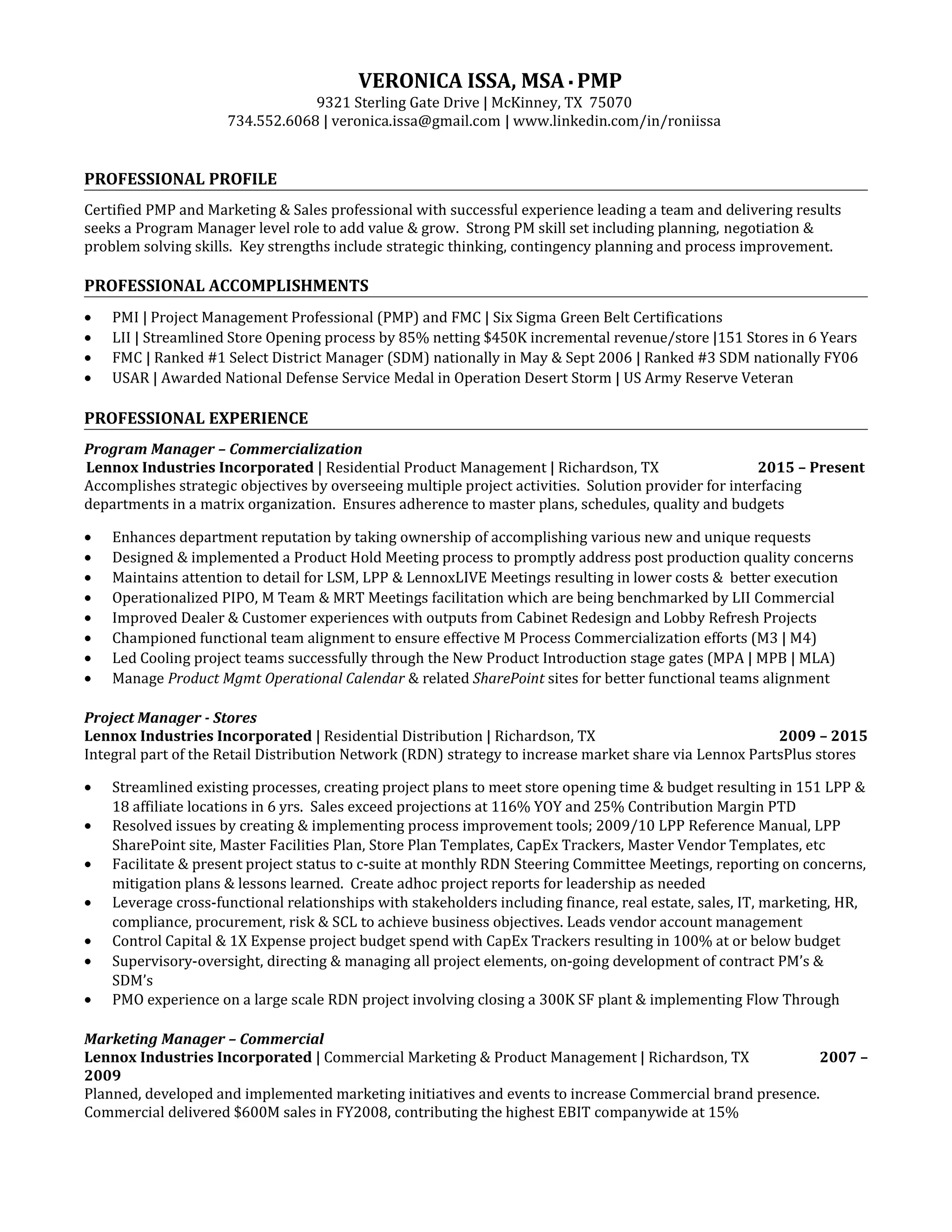 Veronica Issa - MSA PMP Resume - Jan 2017 | DOC