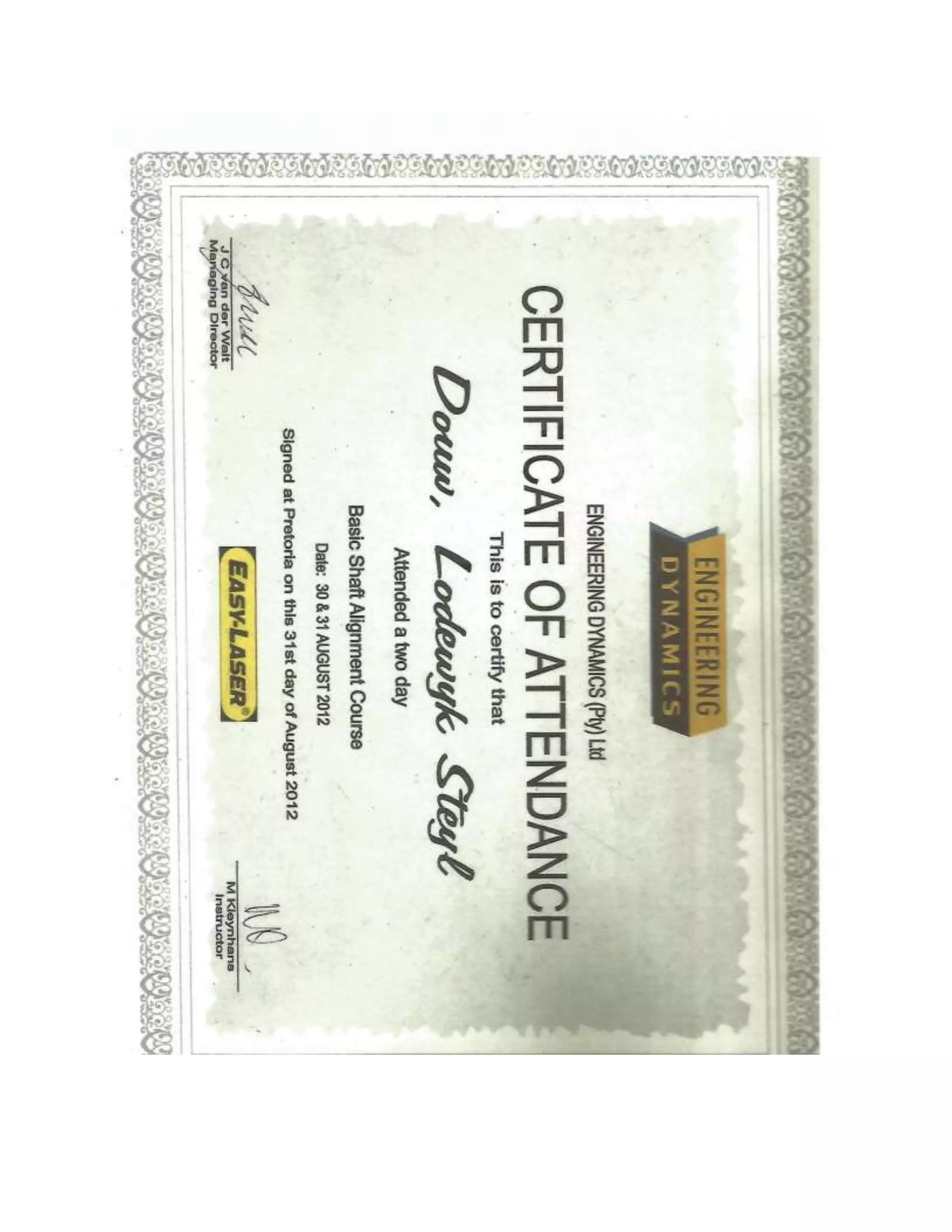 Basic Shaft Alignment Certificate | PDF